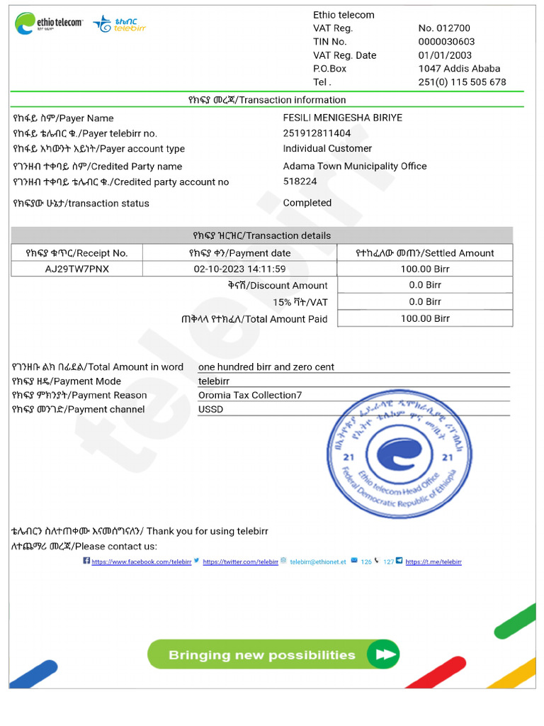Telebirr - Oromia Tax Collection7 | PDF