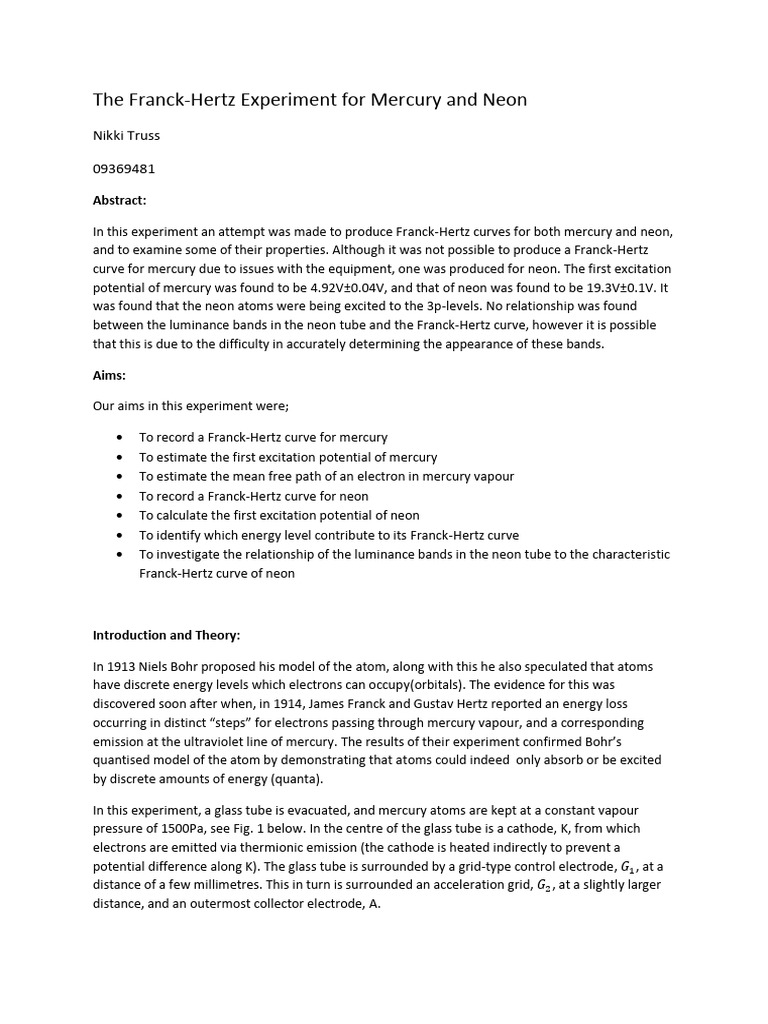 Franck-Hertz Experiment 1 | PDF | Vacuum Tube | Physical Chemistry