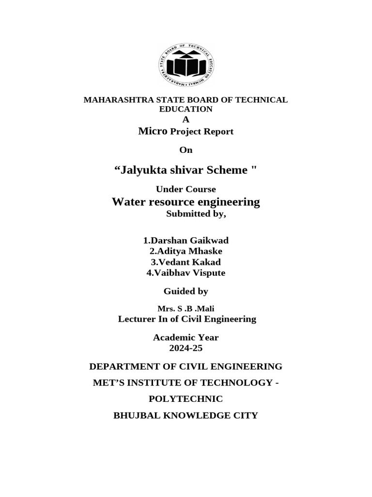 Jalyukta Shivar Scheme Micro Project Report | PDF | Biogas | Hydrology