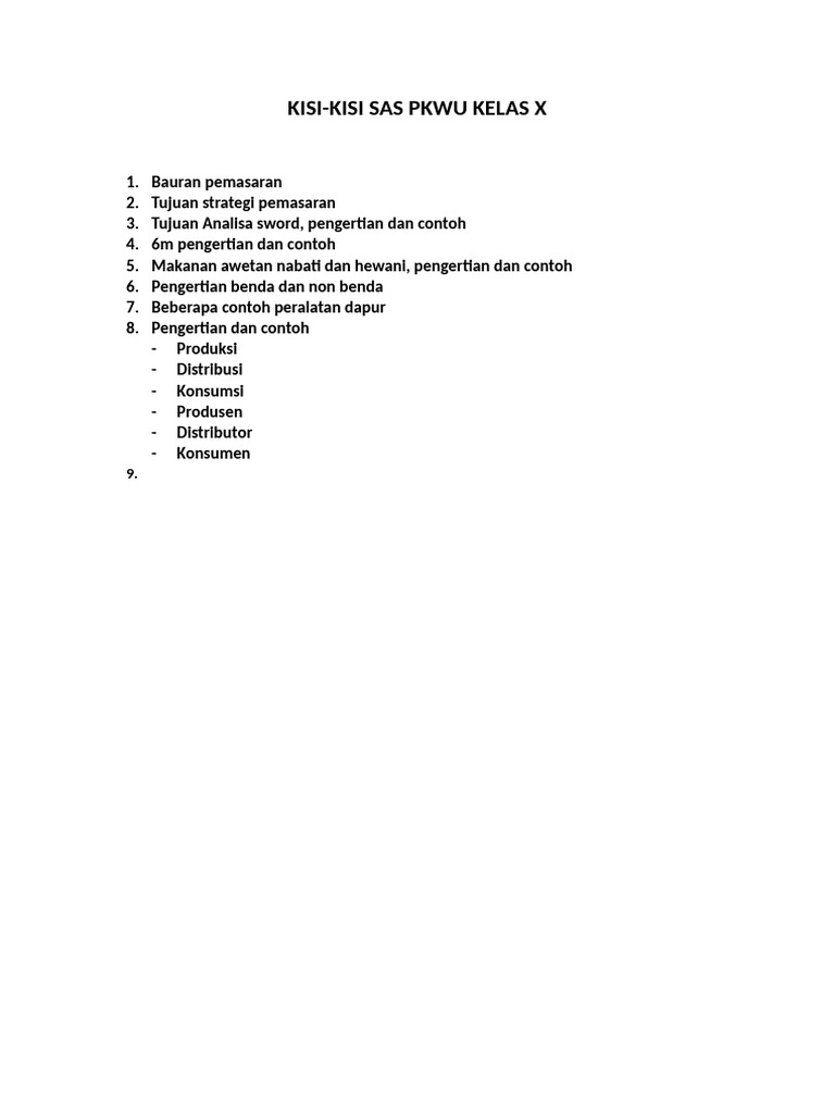 Kisi-Kisi PKWU Kelas X: Pemasaran & Produksi | PDF