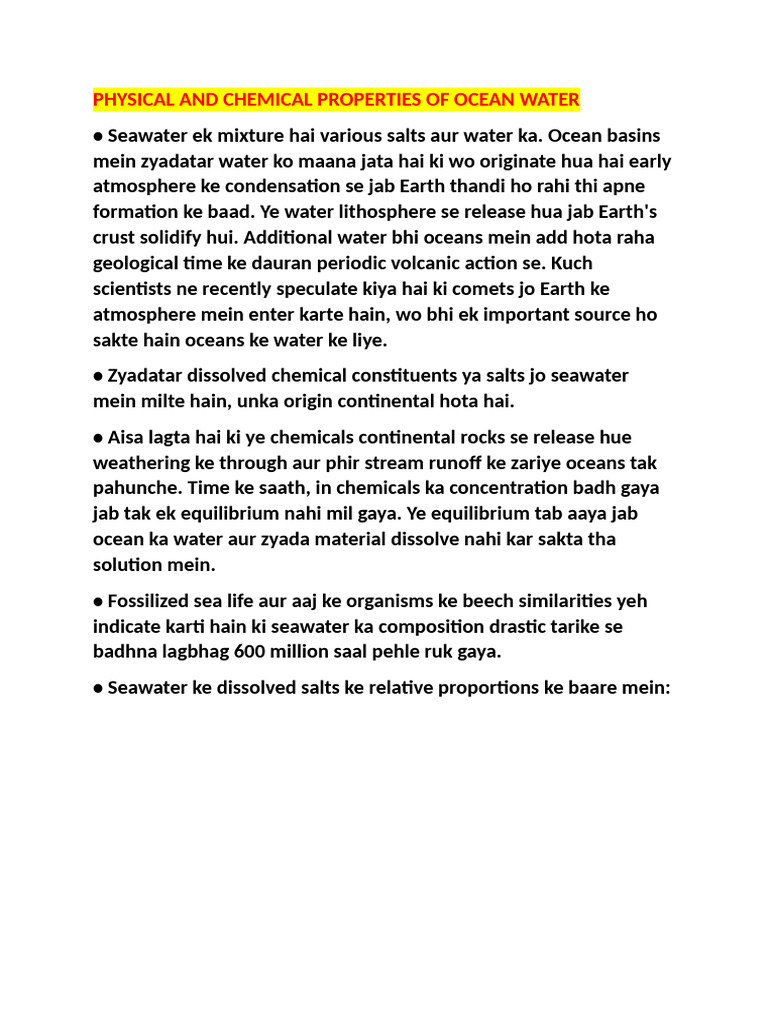 Physical and Chemical Properties of Ocean Water | PDF | Salt