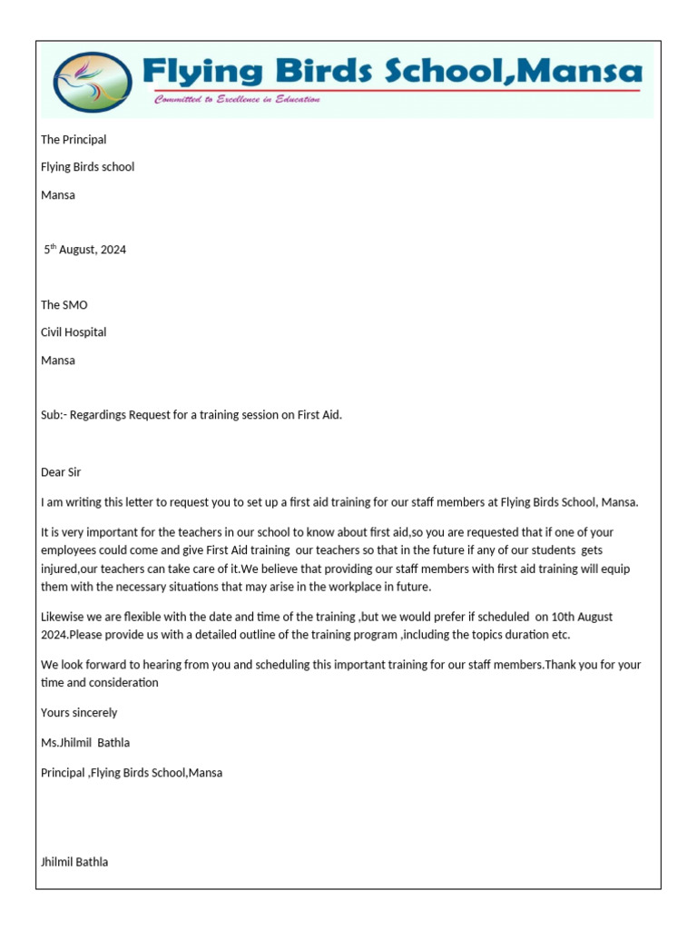 First Aid Letter To Smo | PDF