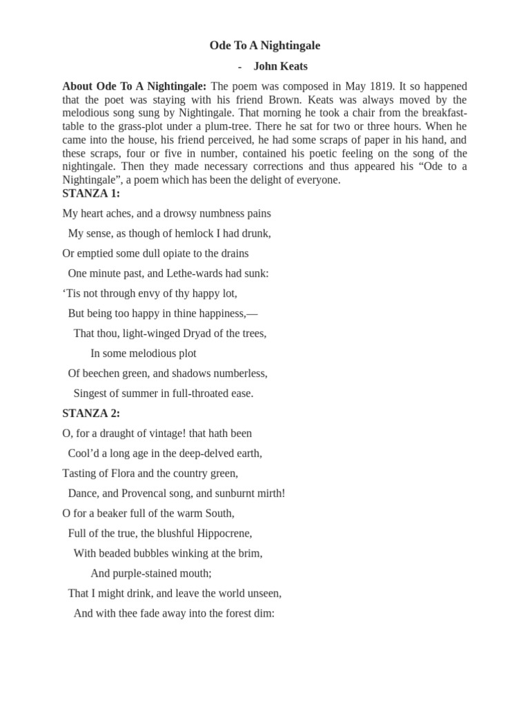 Ode to a Nightingale | PDF | John Keats