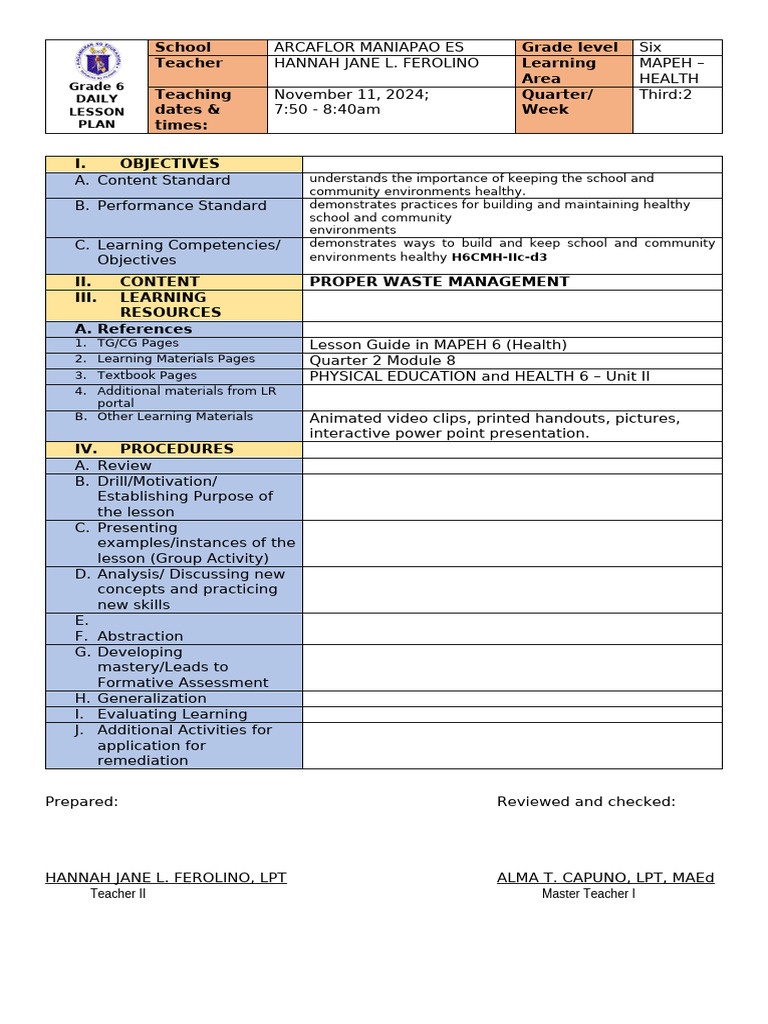 Co DLP Q1 W7 Mapeh - Health | PDF