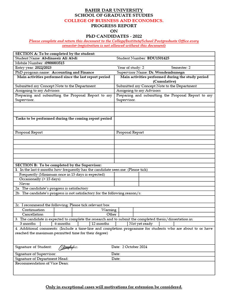 PhD Progress Report Template 2022 | PDF | Thesis | Doctor Of Philosophy