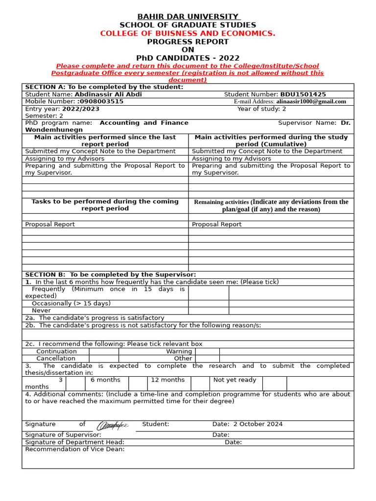 PhD Candidates'-Progress Report Format (3) | PDF | Thesis | Doctor Of ...