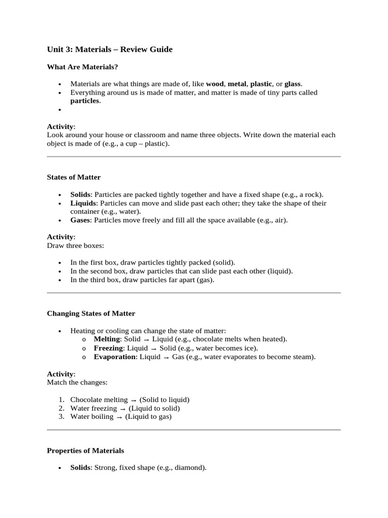 G3 Science Unit 3 Review Guide | PDF