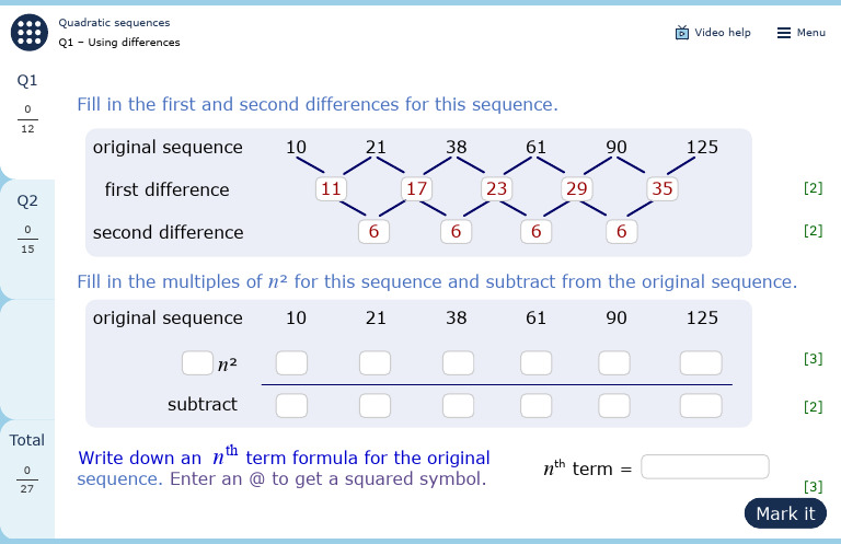 MyiMaths Homework - Quadratic sequences | PDF