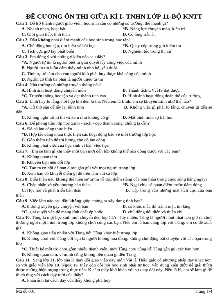 ĐỀ CƯƠNG GKI-TN11-GV | PDF