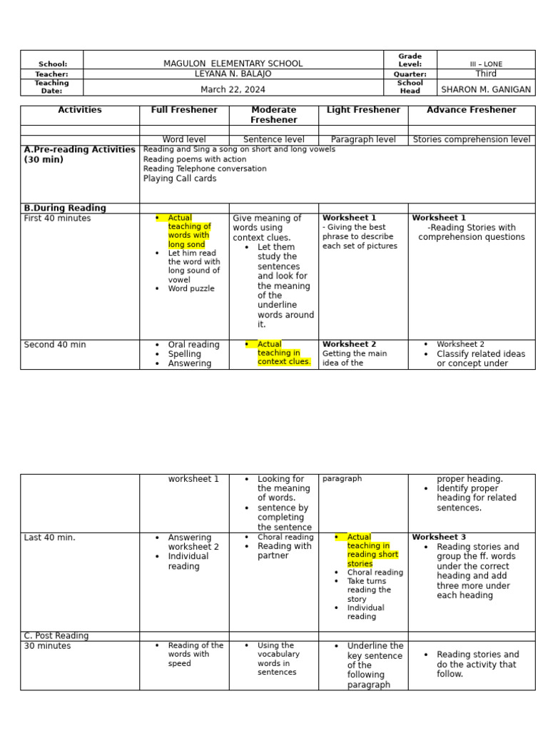 Final Catch Up Friday Plan | PDF | Reading Comprehension | Linguistics