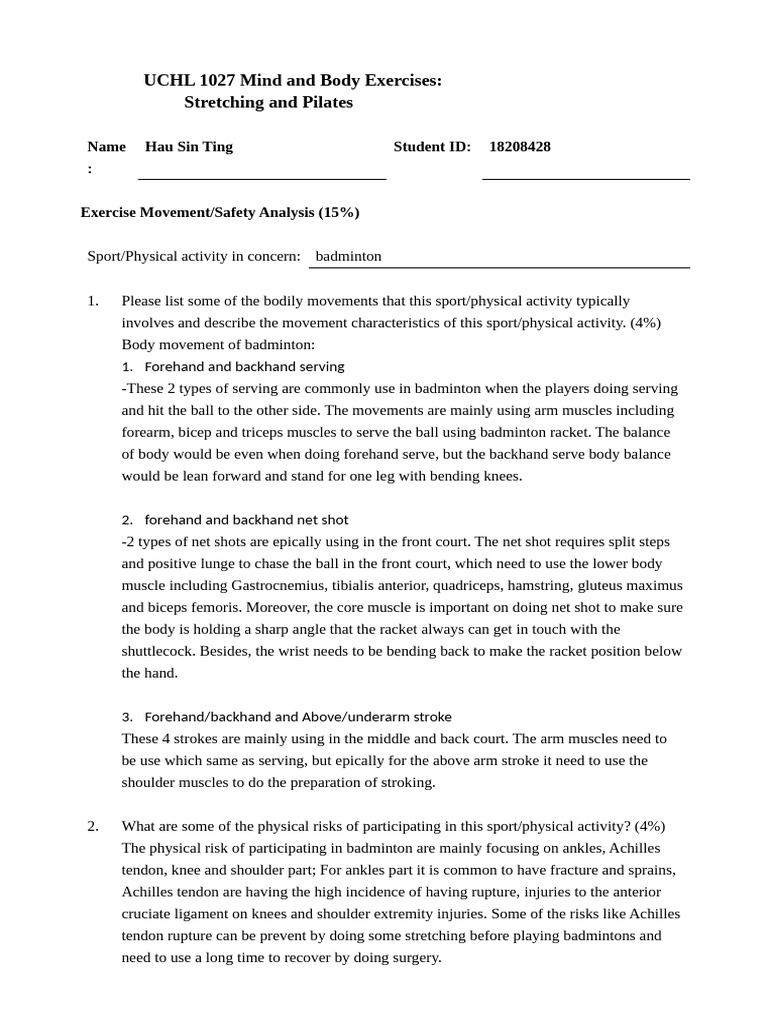 Hau Sin Ting Safety Analysis | PDF | Arm | Knee