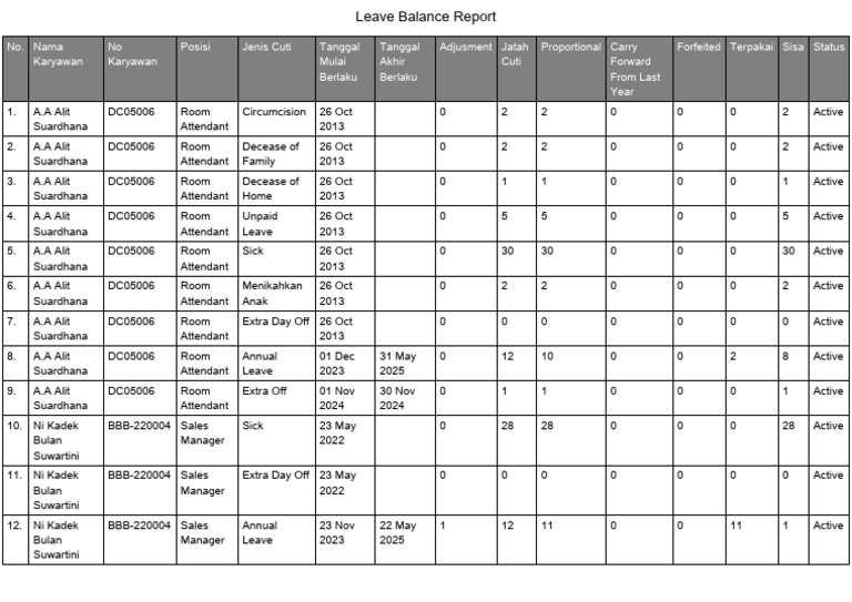 Employee Leave Balance Overview | PDF