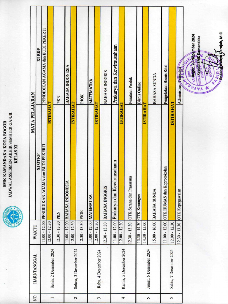 JADWAL PAS KELAS XI OTKP BDP | PDF