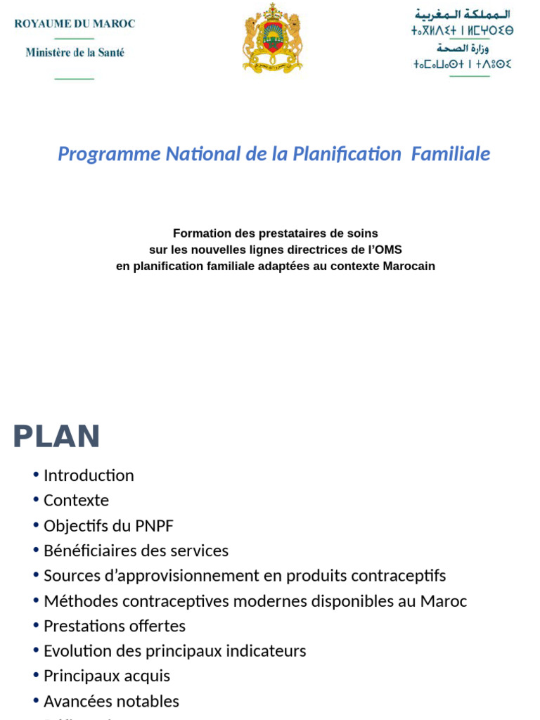 Programme National de Planification Familiale | PDF | Contraception ...