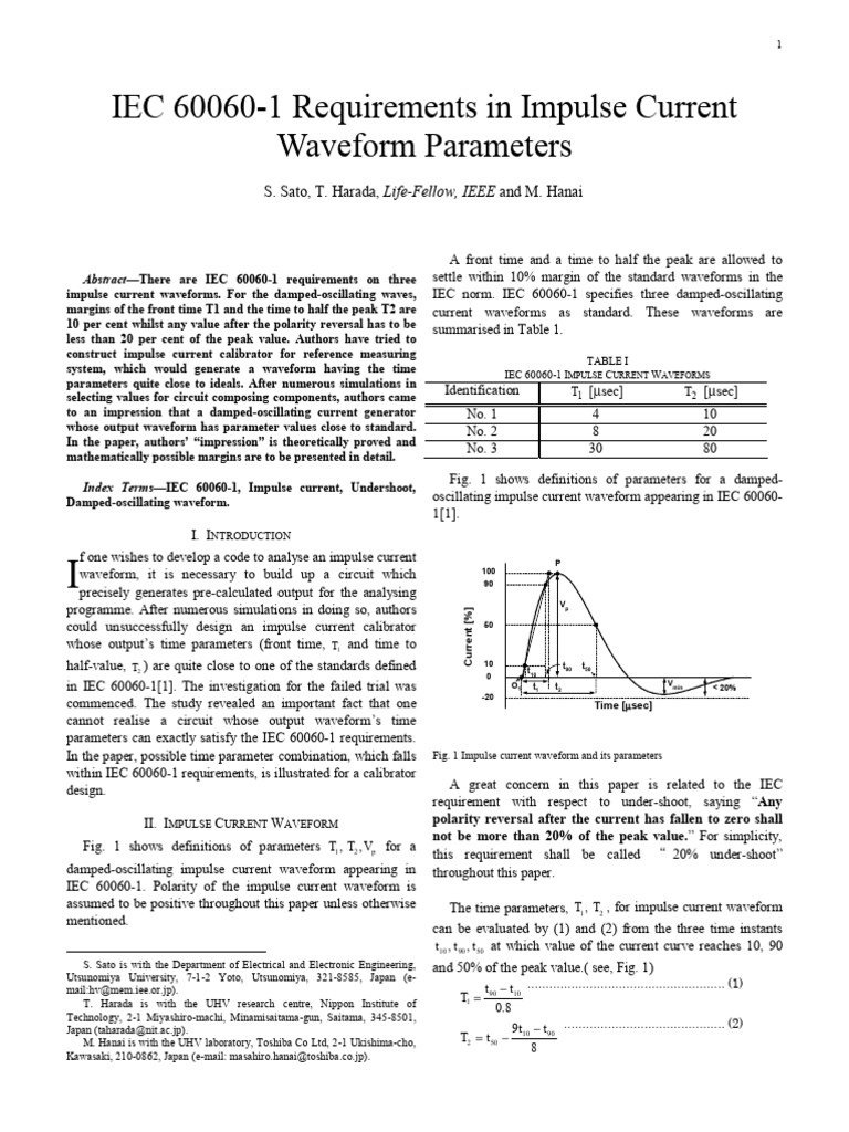 IEC 60060 - 1 Requirements in Impulse Current Waveform Parameters | PDF ...