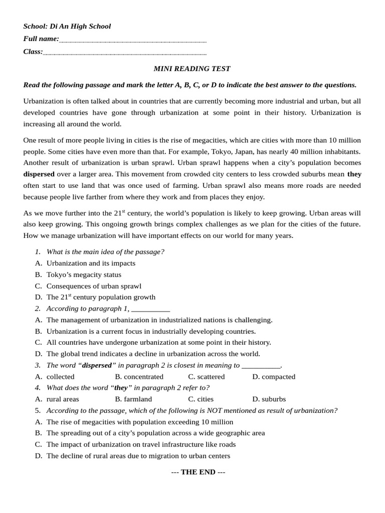 Short reading passage_Unit 4 | PDF | Urbanization | Urban Sprawl
