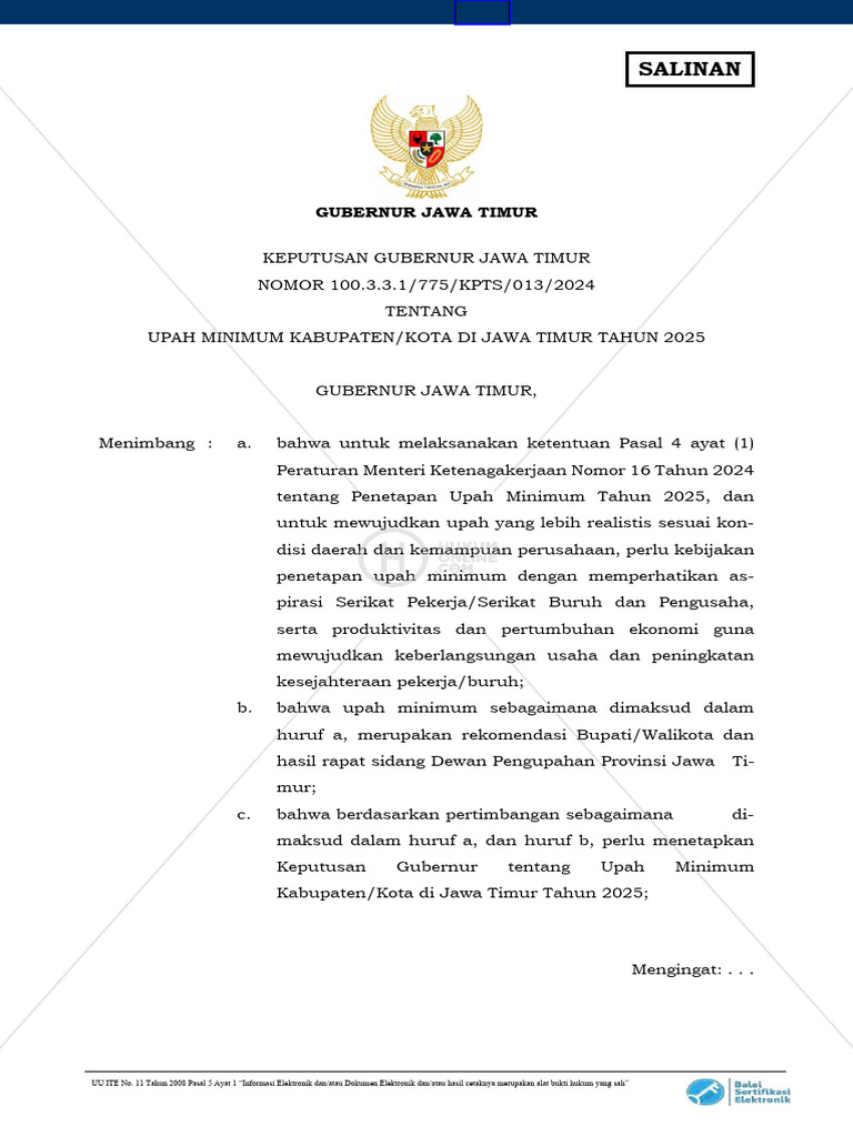 SK UMK Jawa Timur 2025 | PDF