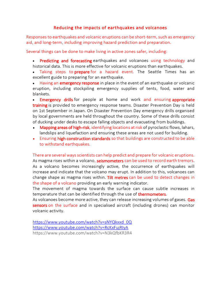 Reducing The Impacts of Earthquakes and Volcanoes | PDF