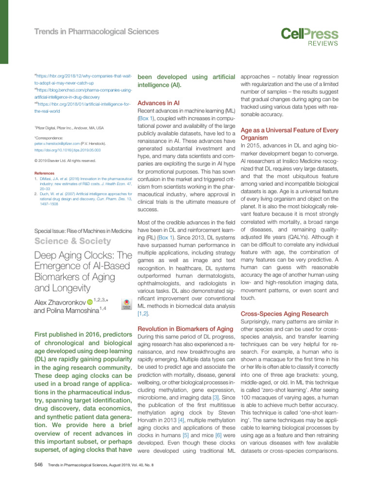 Deep Aging Clocks - The Emergence of AI-Based Biomarkers of Aging and Longevity | PDF | Deep ...