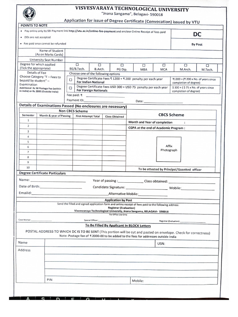 Application For Issue of Degree Certificate Issued by VTU - 2024 - 12 ...