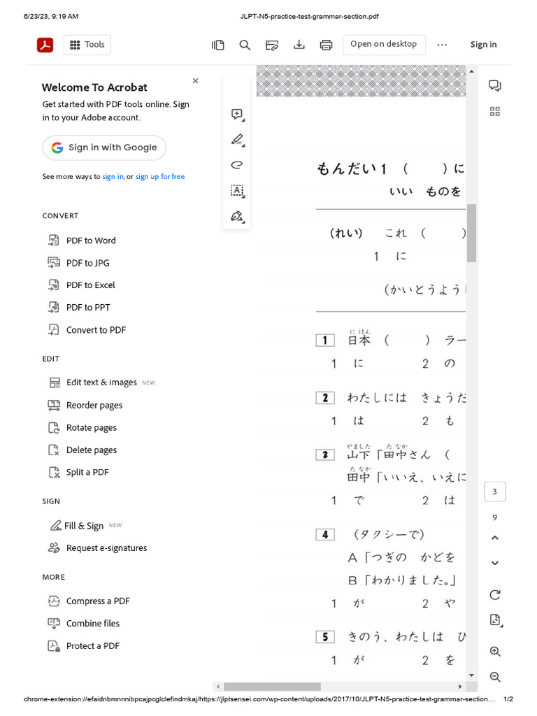 JLPT N5 Practice Test Grammar Section | PDF