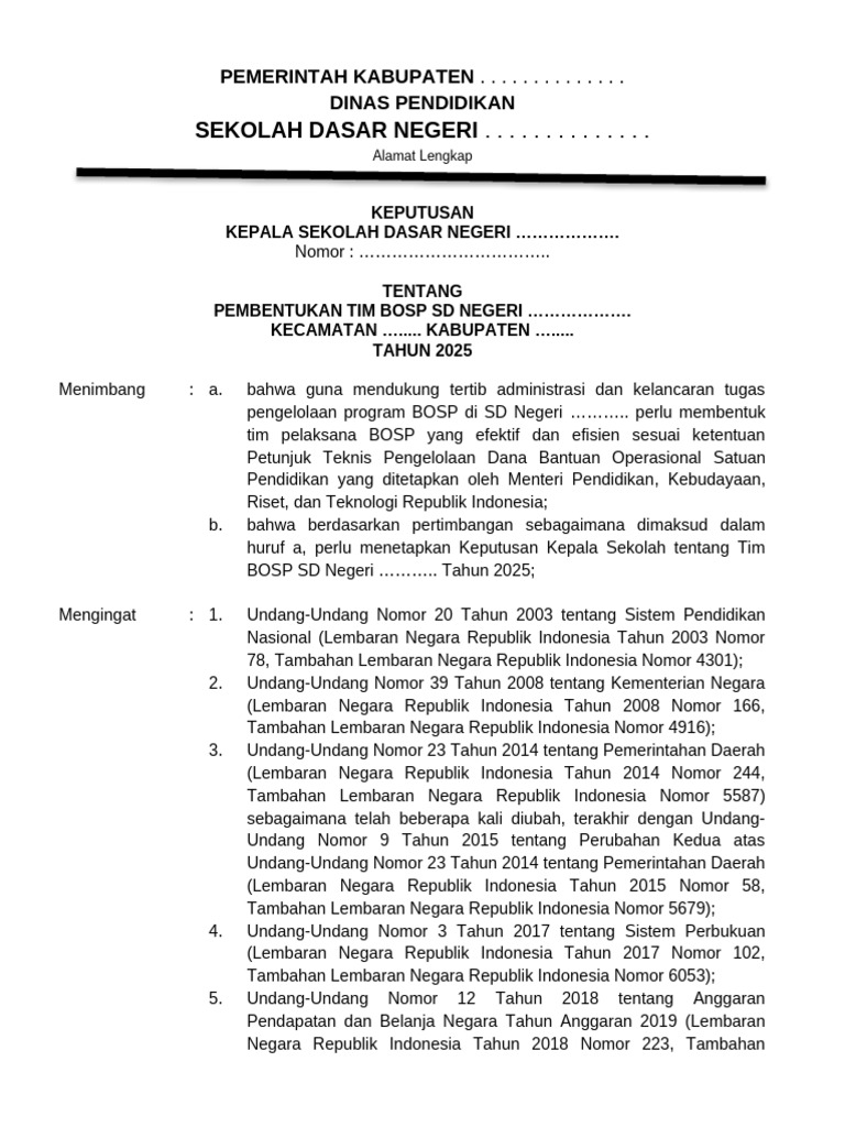 (Panduanmengajar - Com) - Contoh SK Tim BOS Sekolah 2025 | PDF