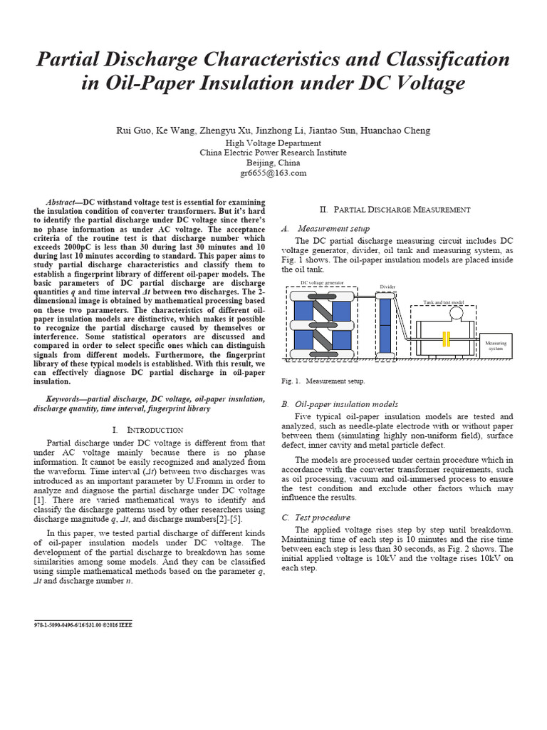 Partial Discharge Characteristics and Classification in Oil-paper Insulation Under DC Voltage ...