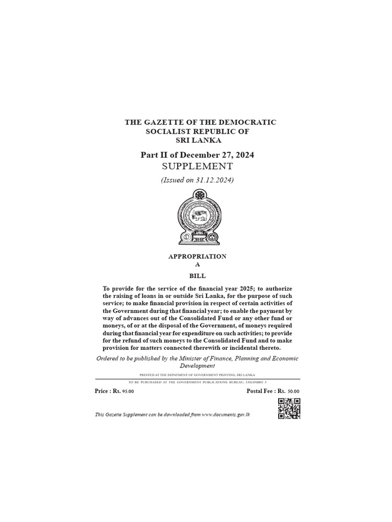 Appropriation Bill (E) 20250102 Eng | PDF | Government Budget | Expense