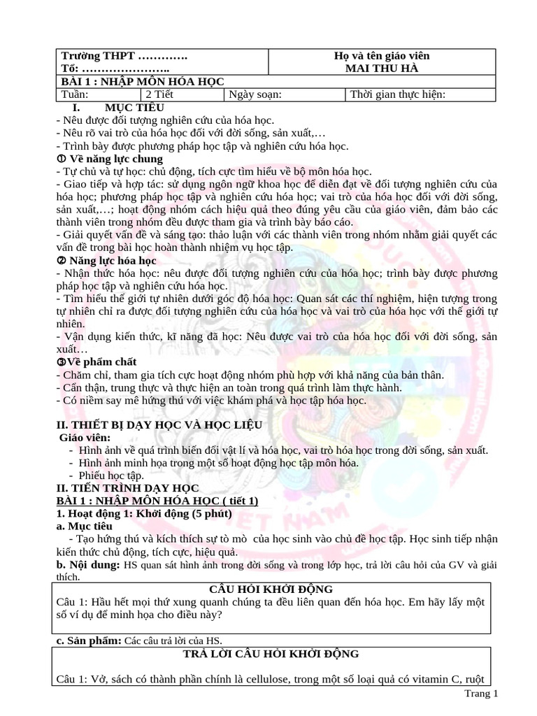 Bài 1 - HÓA 10 - CTST - MaiHa | PDF