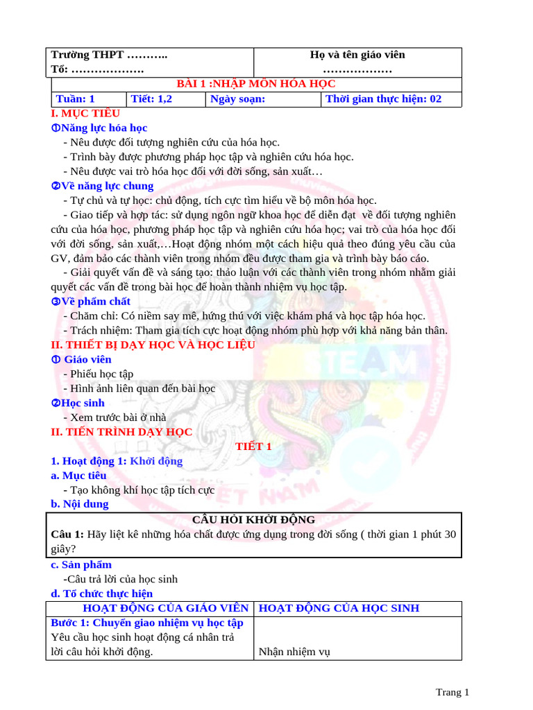 Bài 1 - HÓA 10 - CTST - DaoDuyQuang | PDF