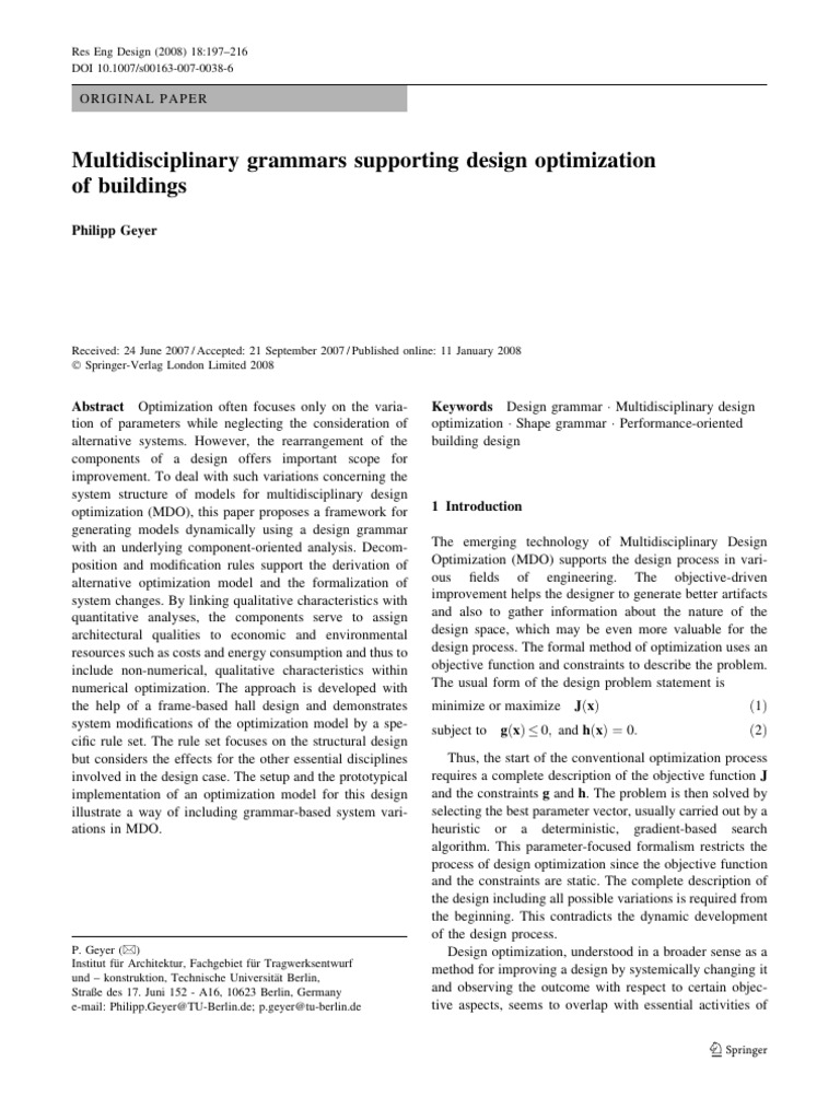Multidisciplinary grammars supporting design optimization of buildings | PDF | Mathematical ...