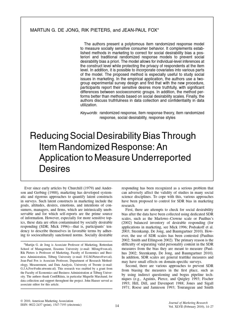Reducing Social Desirability Bias in Surveys | PDF