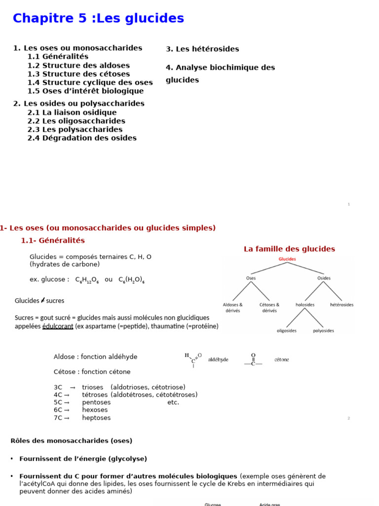 Chapitre 5 - Oses Et Osides | PDF | Glucose | Glucide
