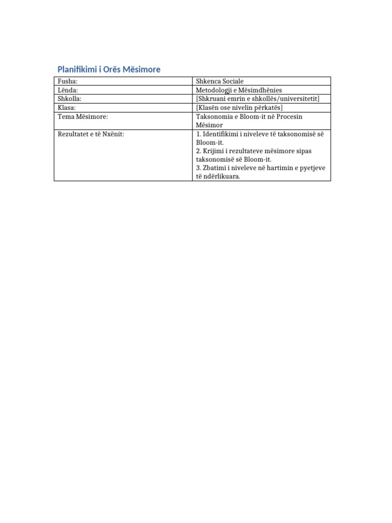 Planifikimi i Ores Mesimore 2 | PDF