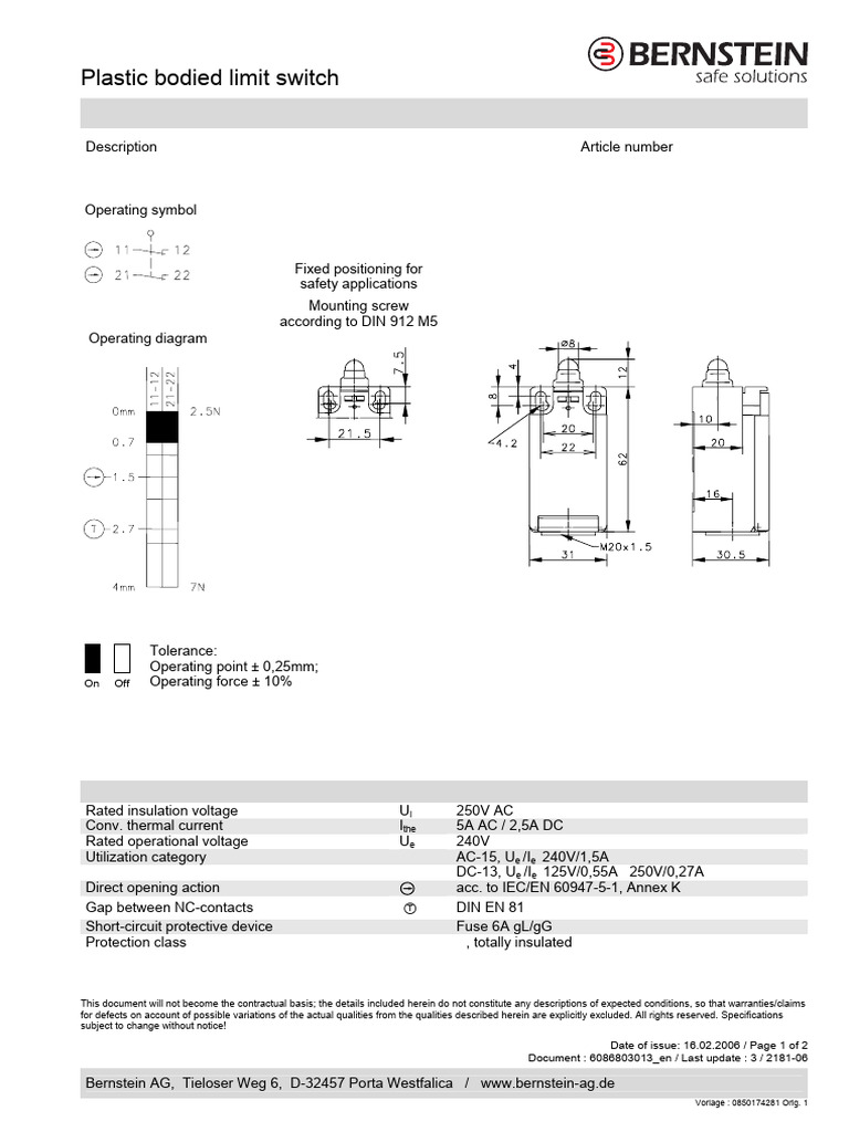 Data sheet | PDF | Fuse (Electrical) | Switch