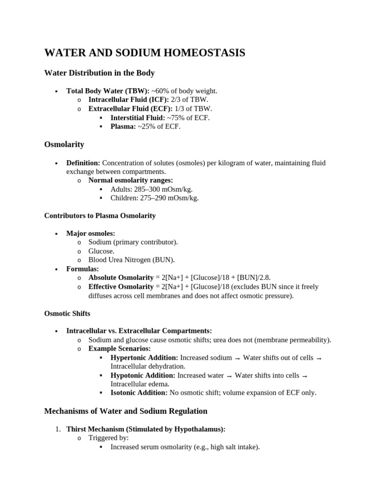 Water and Sodium Homeostasis Explained | PDF | Diseases And Disorders ...