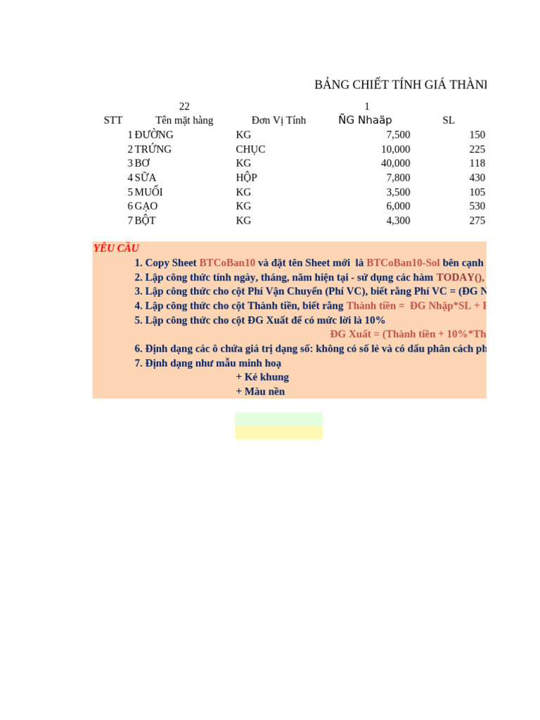Excel BaiTap CoBan 10-15 | PDF