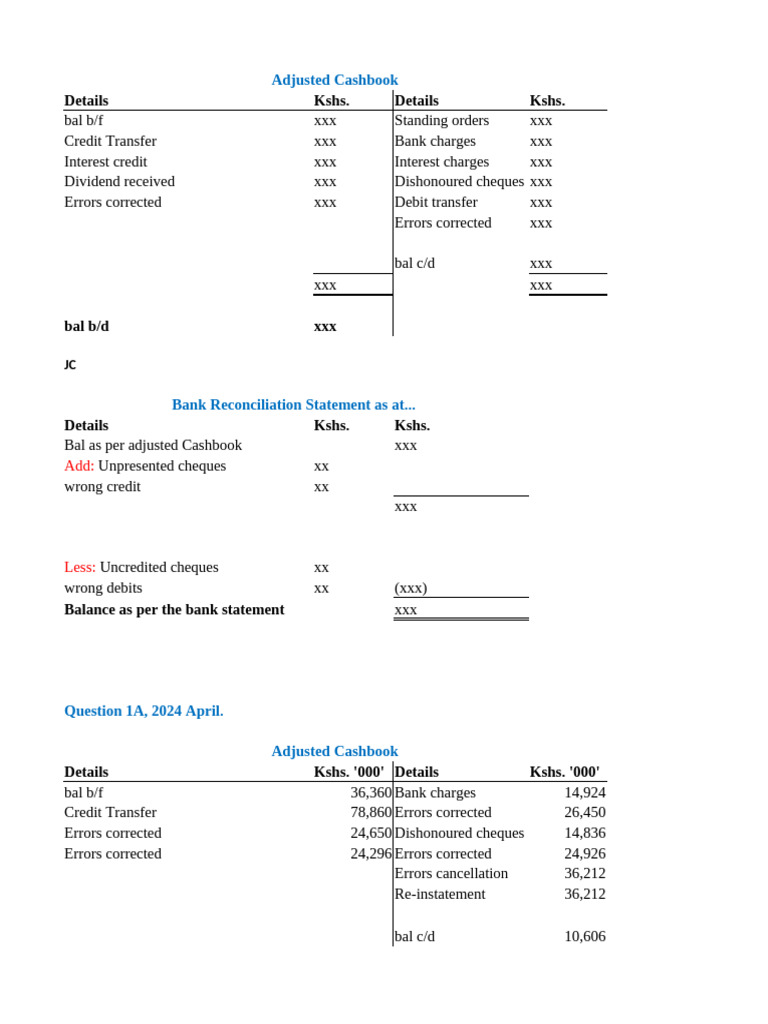 Adjusted Cashbook Formula. JC | PDF | Cash Flow Statement | Investing