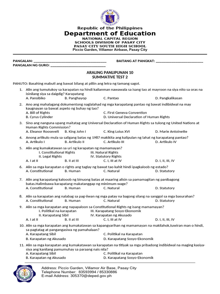 Ap10 Summative Test 2 | PDF