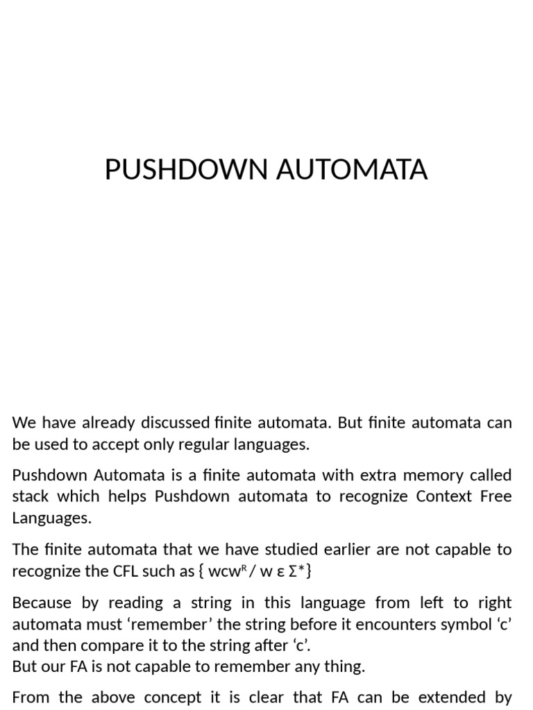 Class 19 Pushdown Automata | PDF | Automata Theory | Formal Methods