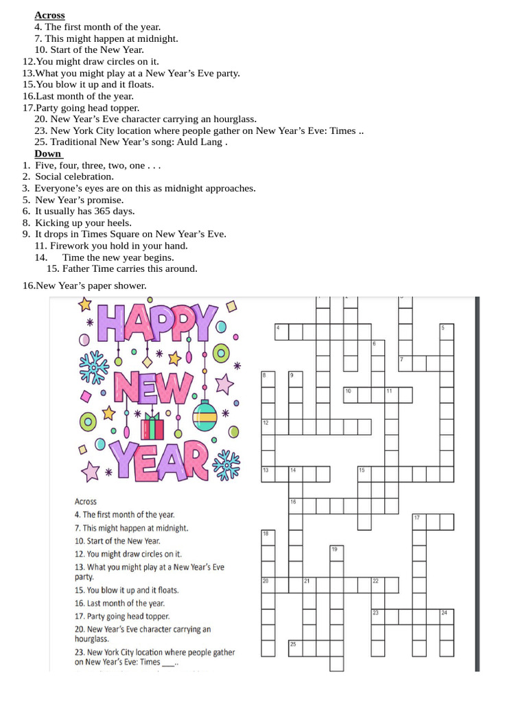 New Year Crossword Puzzle | PDF