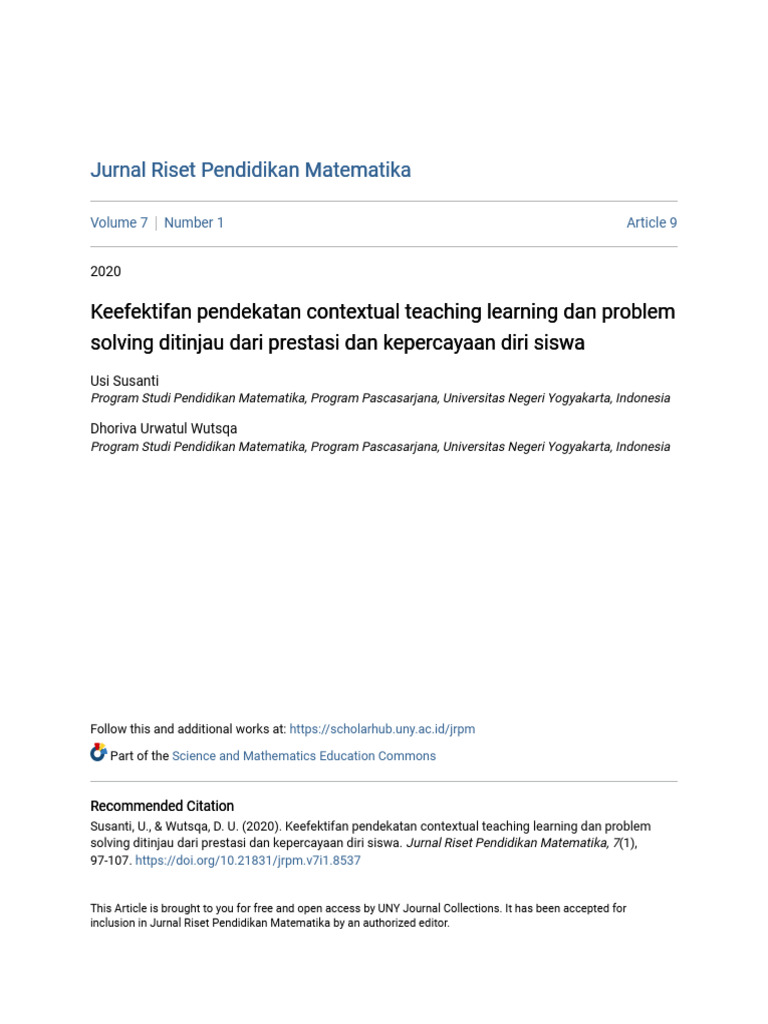 Keefektifan Pendekatan Contextual Teaching Learning Dan Problem S | PDF