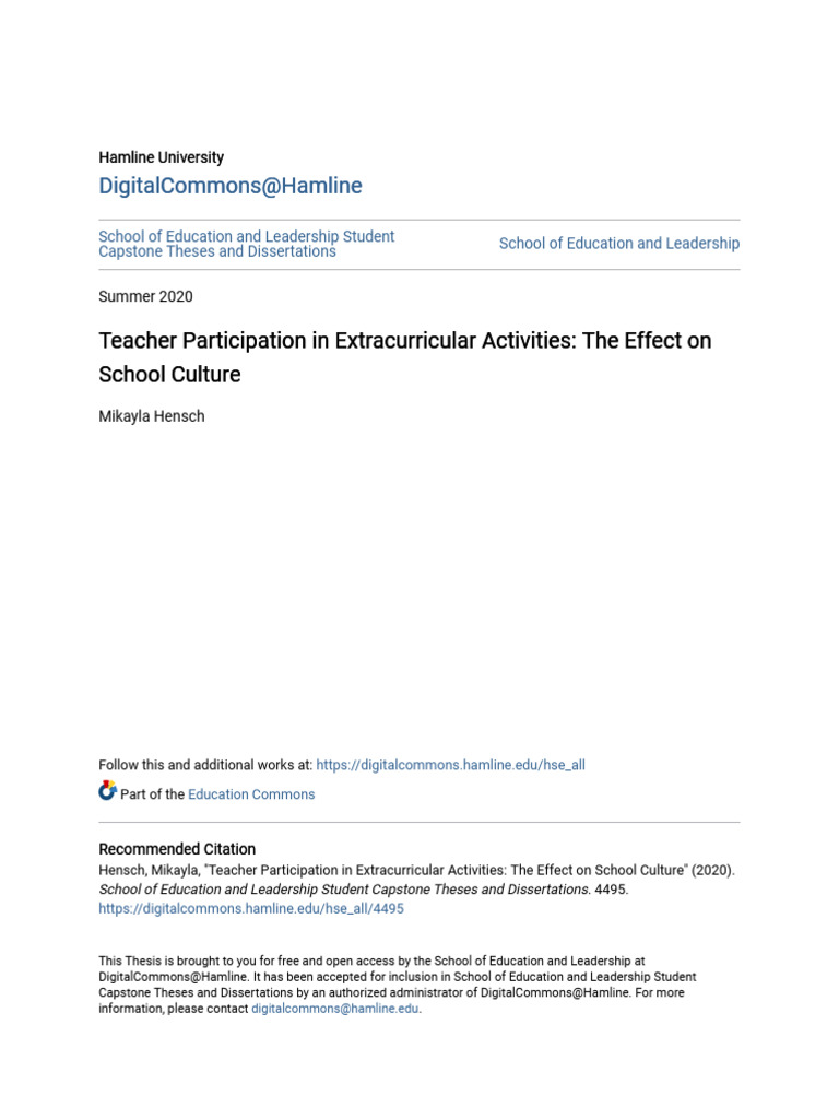 Teacher Participation In Extracurricular Activities The Effect O