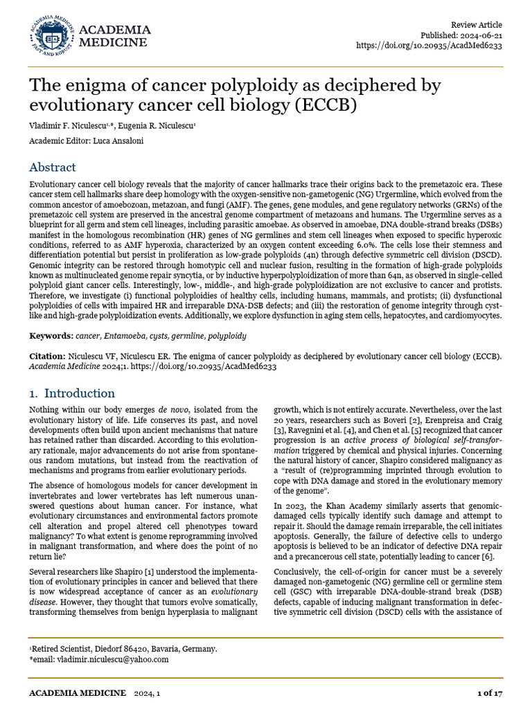The Enigma of Cancer Polyploidy As Decip | PDF | Ploidy | Dna Repair