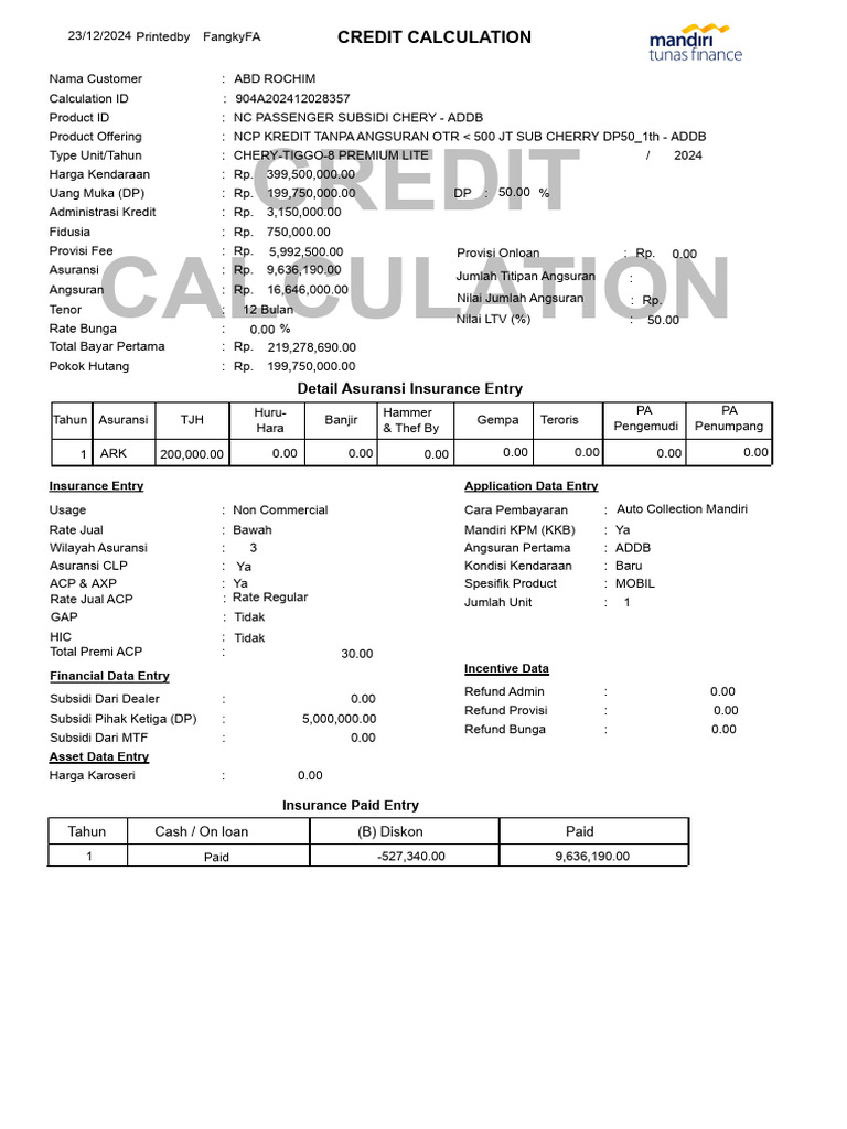 Credit Calculation | PDF