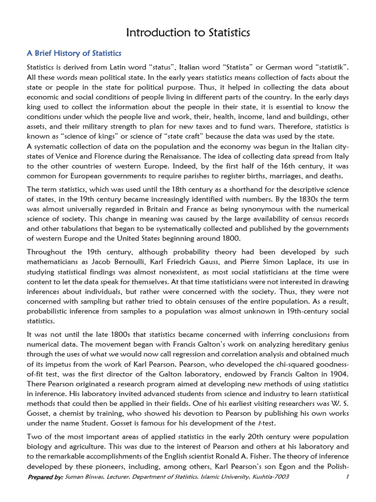 Overview of Statistics and Its Evolution | PDF | Cost Of Living ...