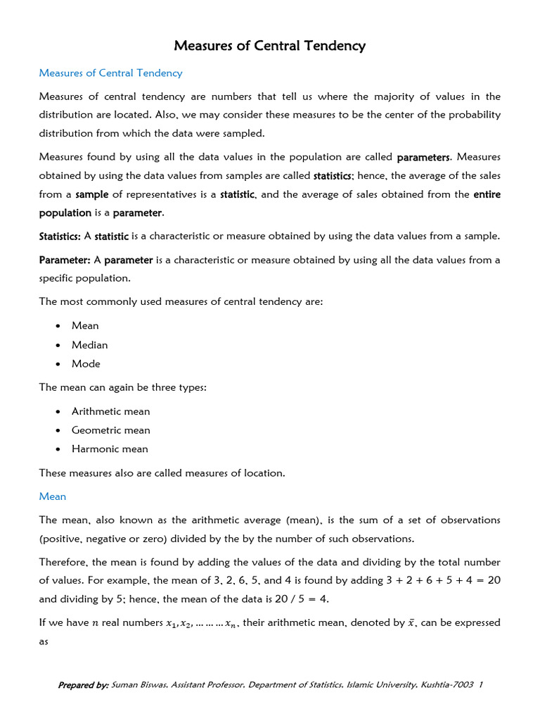 Lecture Note 04 - Measures of Central Tendency | PDF | Mean ...