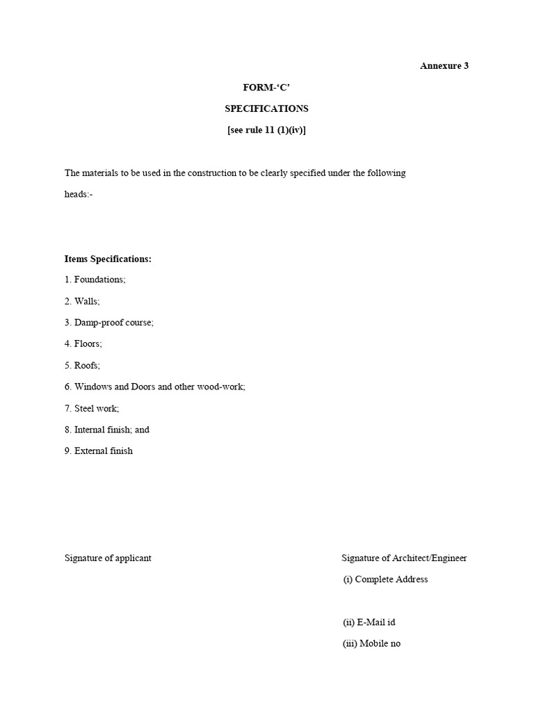 Construction Specifications Form C | PDF