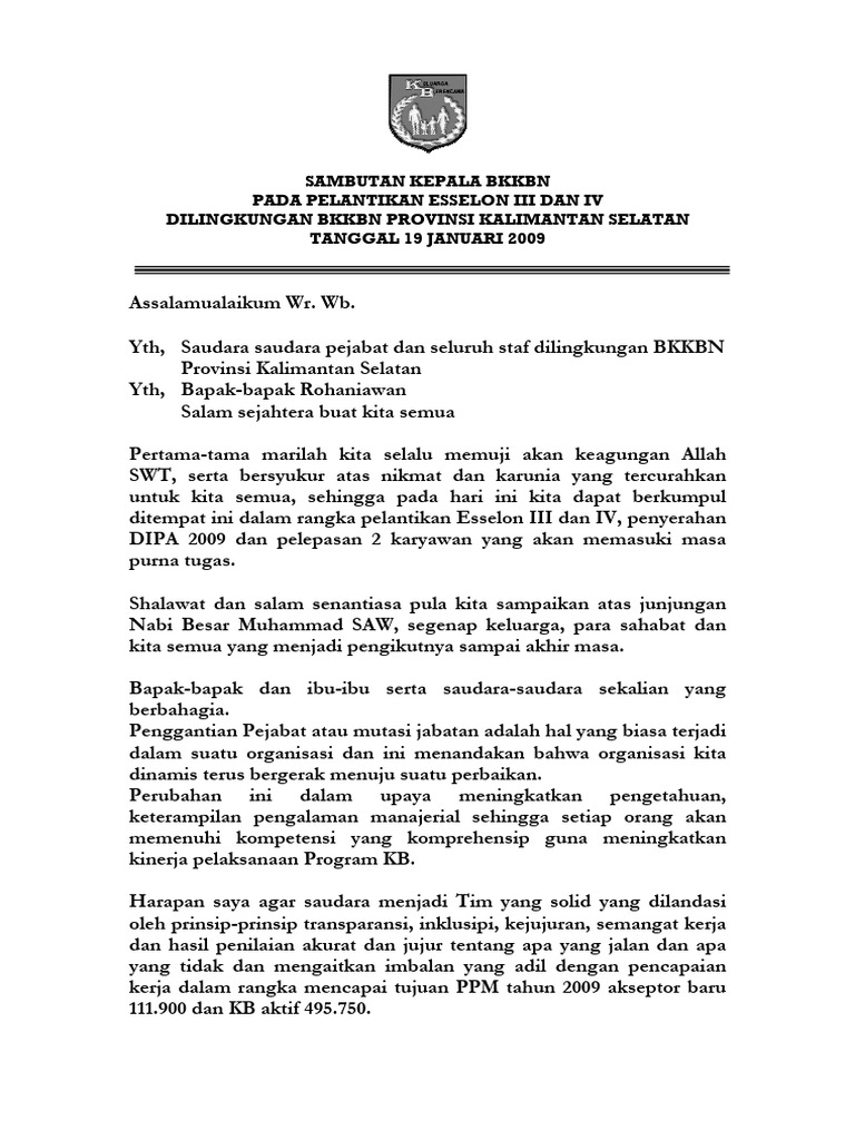 Sambutan Kepala BKKBN | PDF