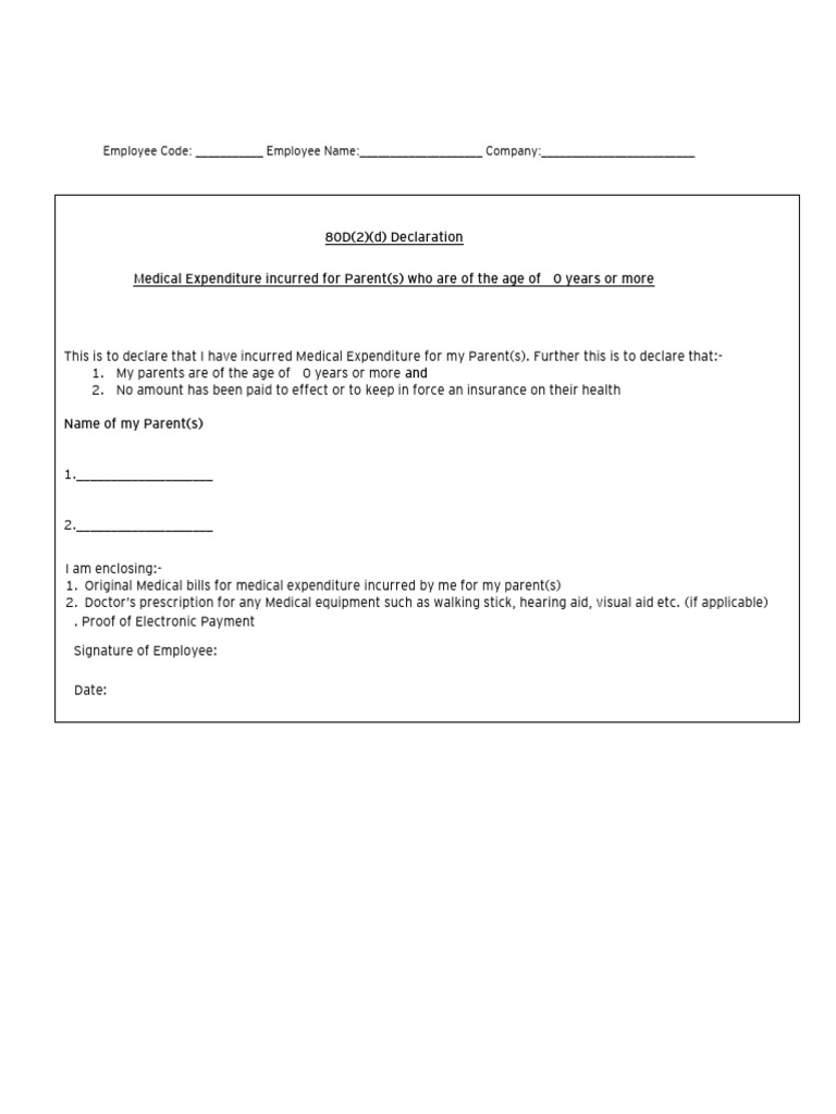 Medical Expenditure Declaration for Parents | PDF